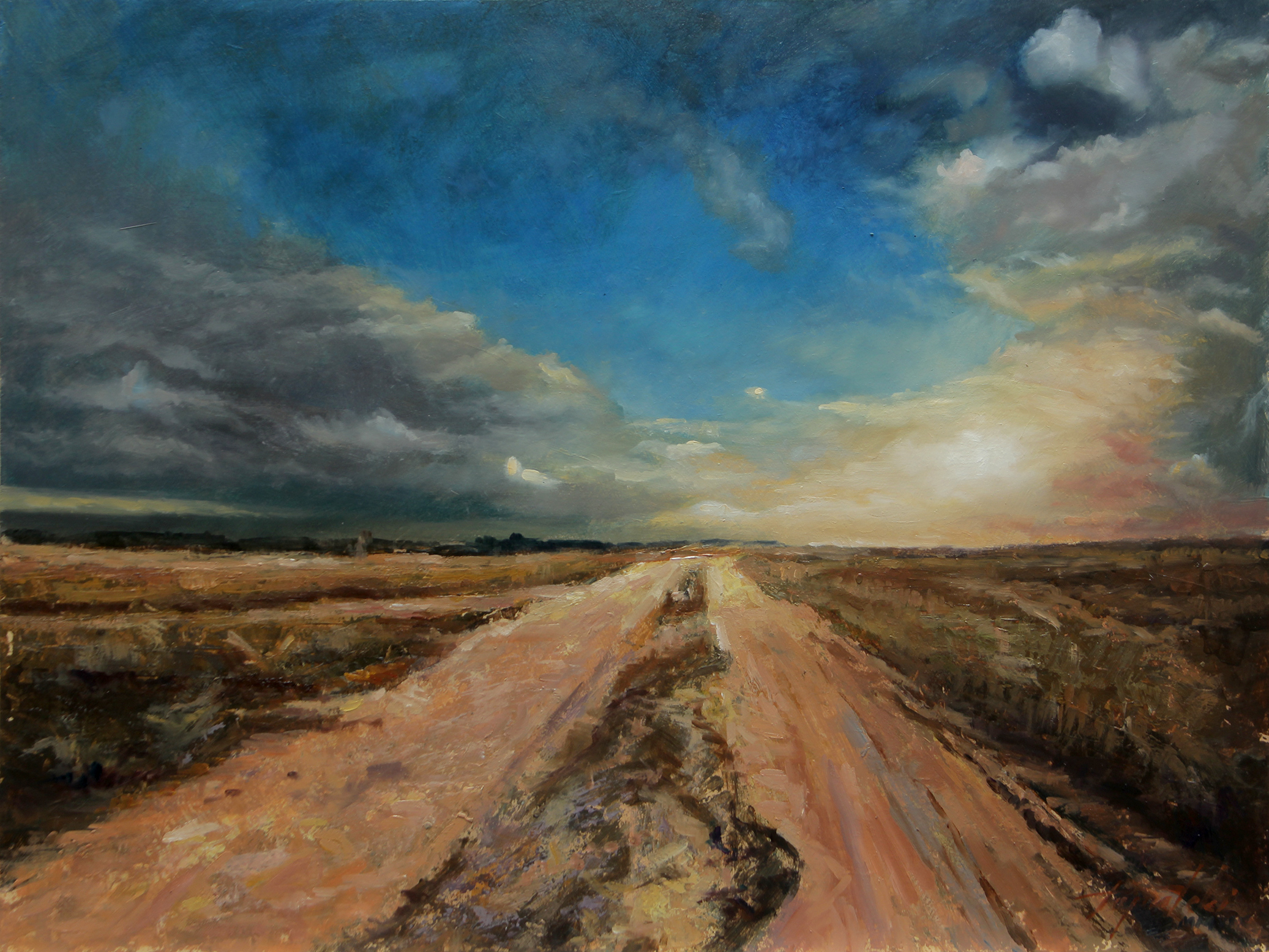 Prasnjavi Seoski put Put – Umetnička slika 30x40cm Ulje na medijapanu ...
